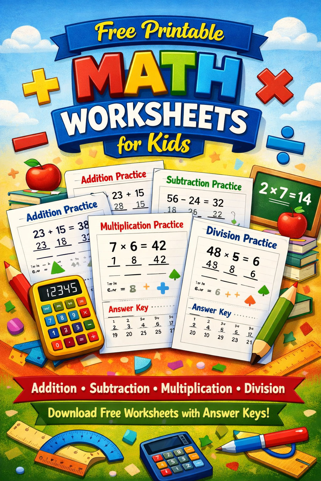 Free Printable Math Worksheets for Kids (Addition, Subtraction ...
