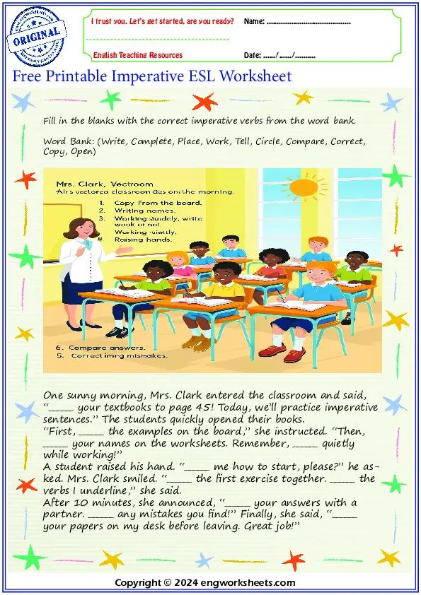 Free ESL Printable Imperative English Grammar Worksheet - Image ...