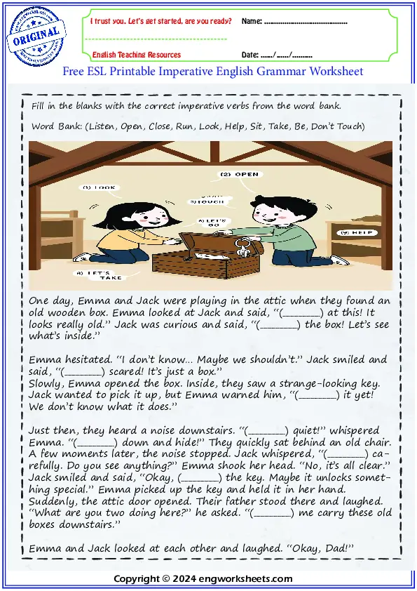 Free ESL Printable Imperative English Grammar Worksheet - Image ...