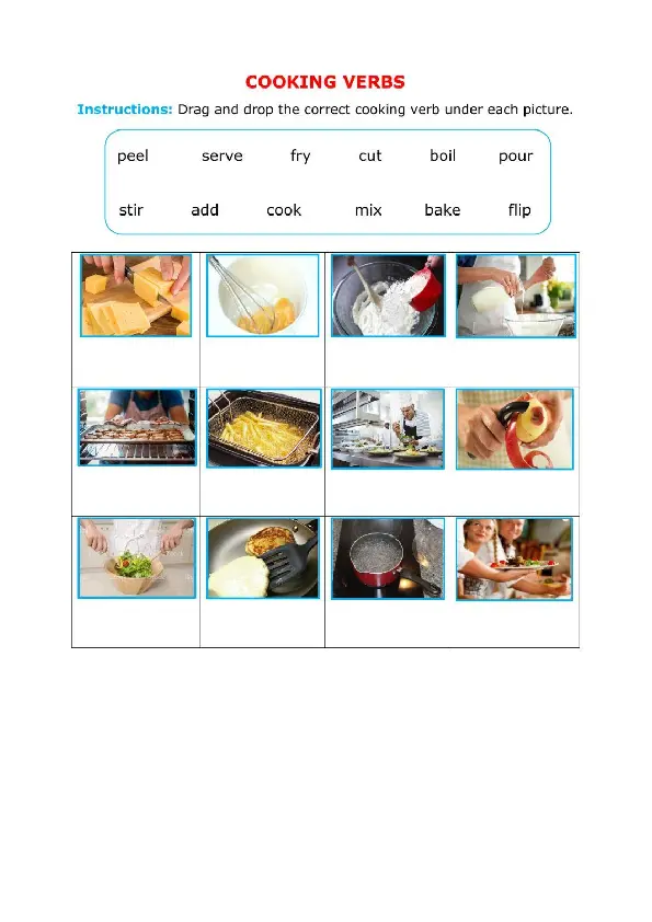 Cooking Verbs 1/3 Printable English ESL Vocabulary Worksheets ...