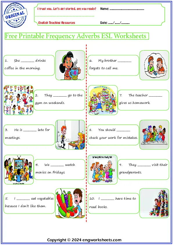 Frequency Adverbs Worksheet True False and Sentence Correction ESL ...