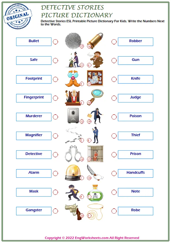 Detective Stories Printable English ESL Vocabulary Worksheets ...