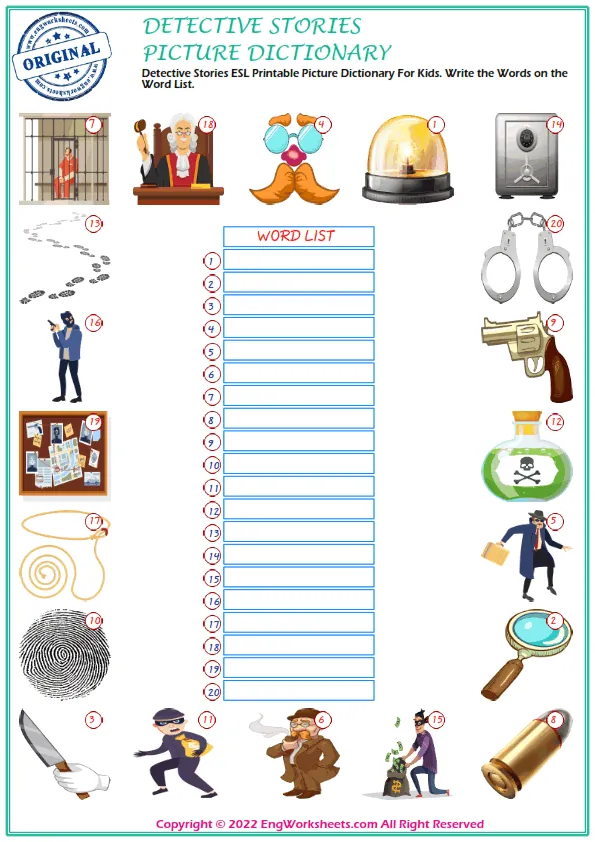 Detective Stories Printable English ESL Vocabulary Worksheets ...