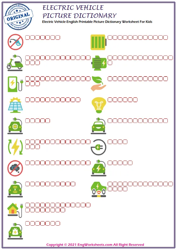 Electric Vehicle Printable English ESL Vocabulary Worksheets ...