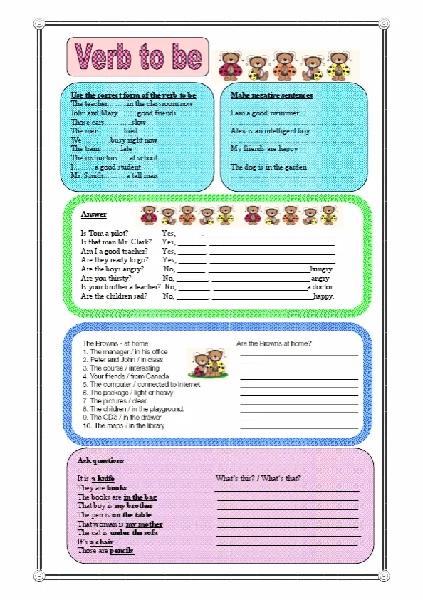 Verb To Be Worksheet Am Is Are English Grammar Exercises A1 A2 - Image ...