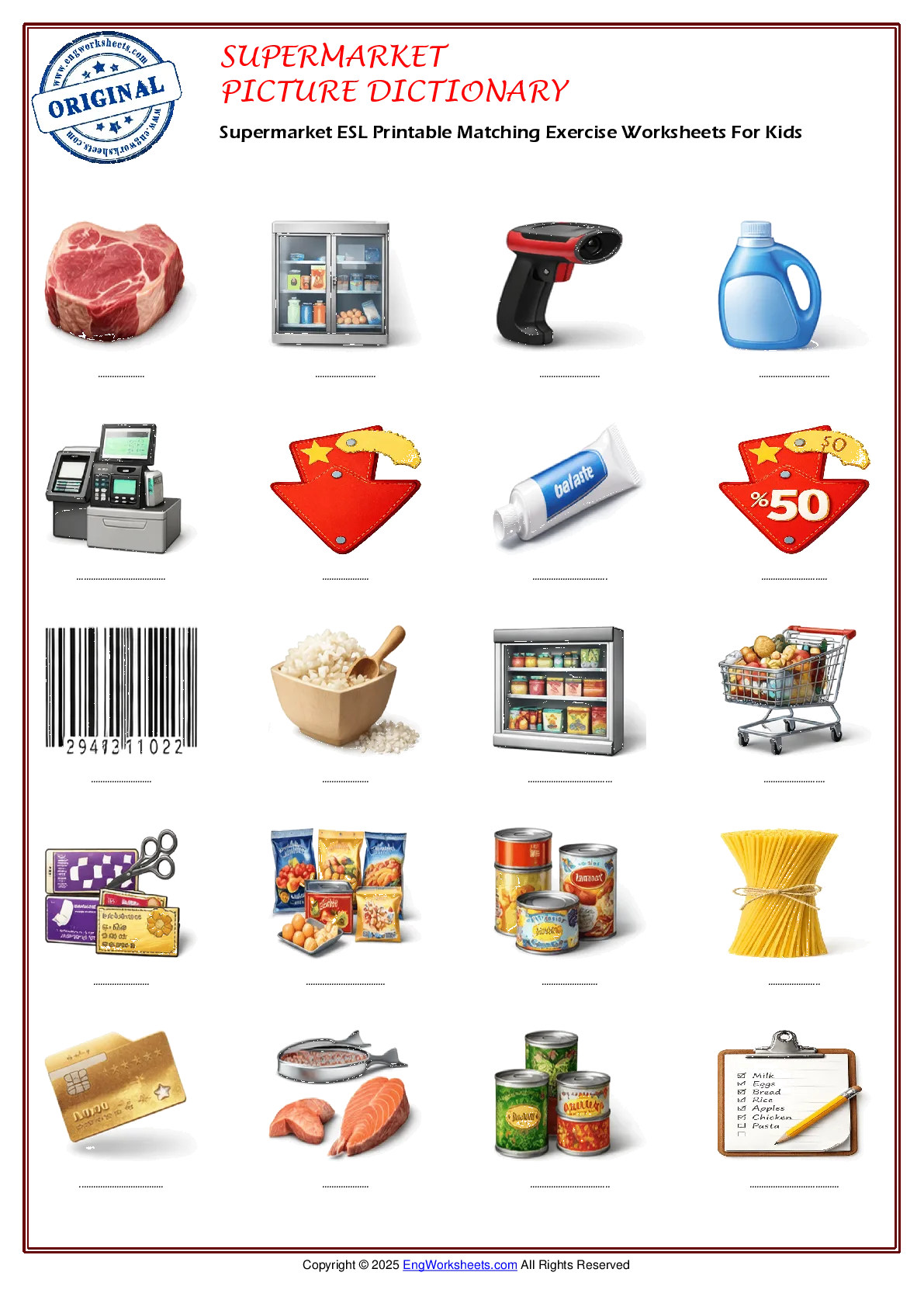 Supermarket ESL Printable Matching Exercise Worksheets For Kids - Image ...