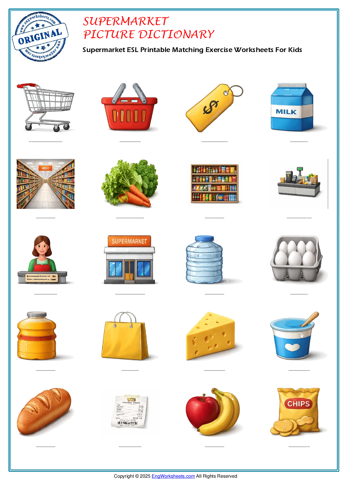 Supermarket ESL Printable Matching Exercise Worksheets For Kids - Image ...