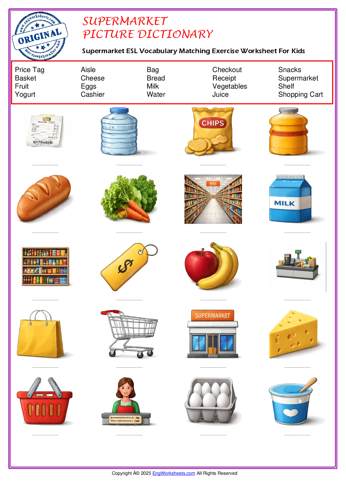 Supermarket ESL Vocabulary Matching Exercise Worksheet For Kids - Image ...