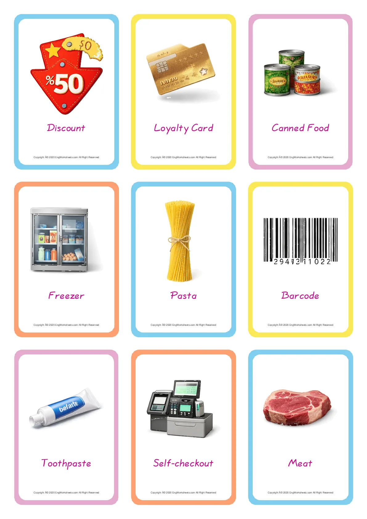 Supermarket English vocabulary worksheet with full-page words - Image ...