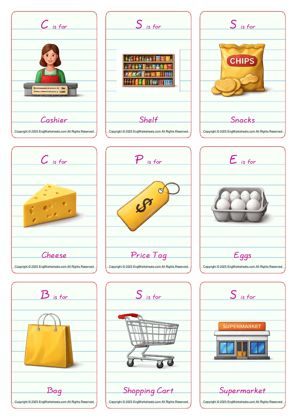 Supermarket English vocabulary worksheet with full-page words - Image ...