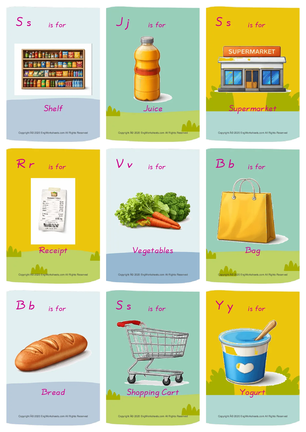 Supermarket English vocabulary worksheet with full-page words - Image ...