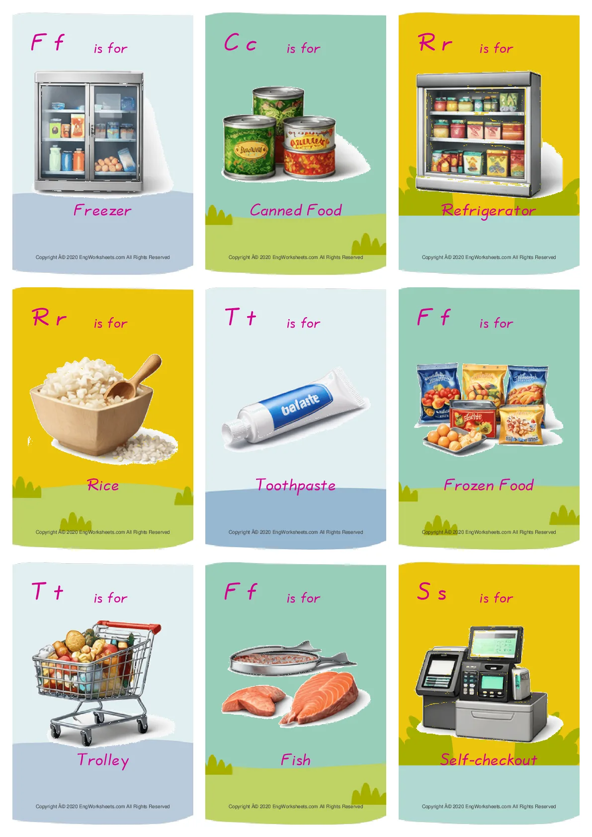 Supermarket vocabulary worksheet with words, nine images per page ...