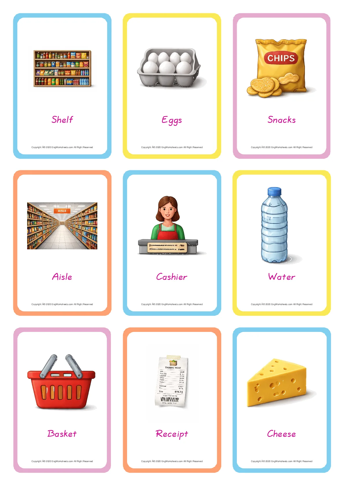 Supermarket English vocabulary worksheet with full-page words - Image ...