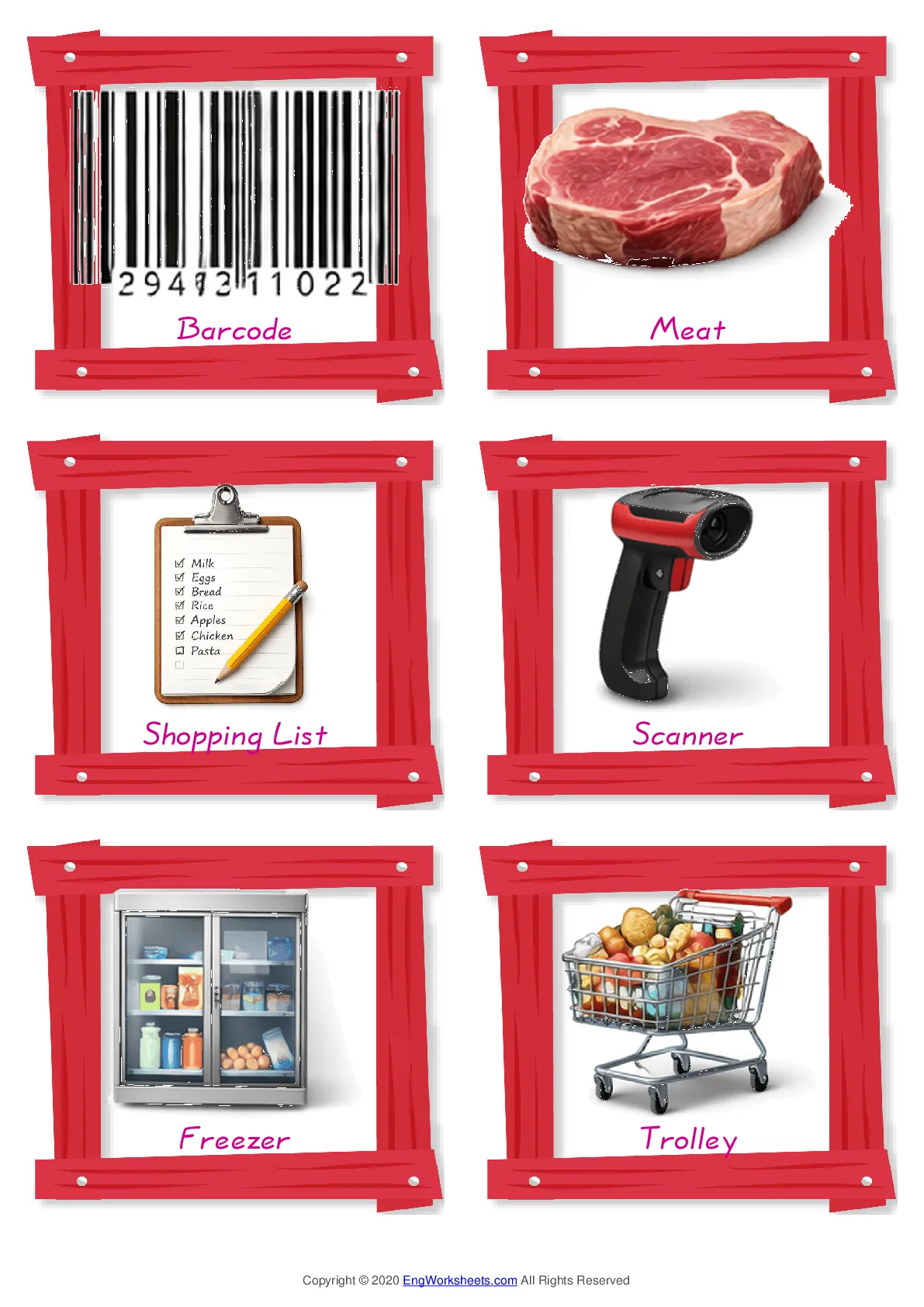 Supermarket English vocabulary worksheet with full-page words - Image ...