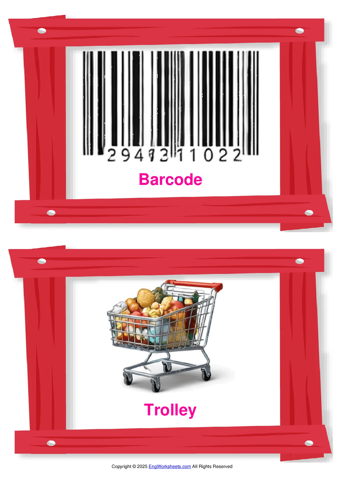 Supermarket vocabulary worksheet with words, two images per page ...