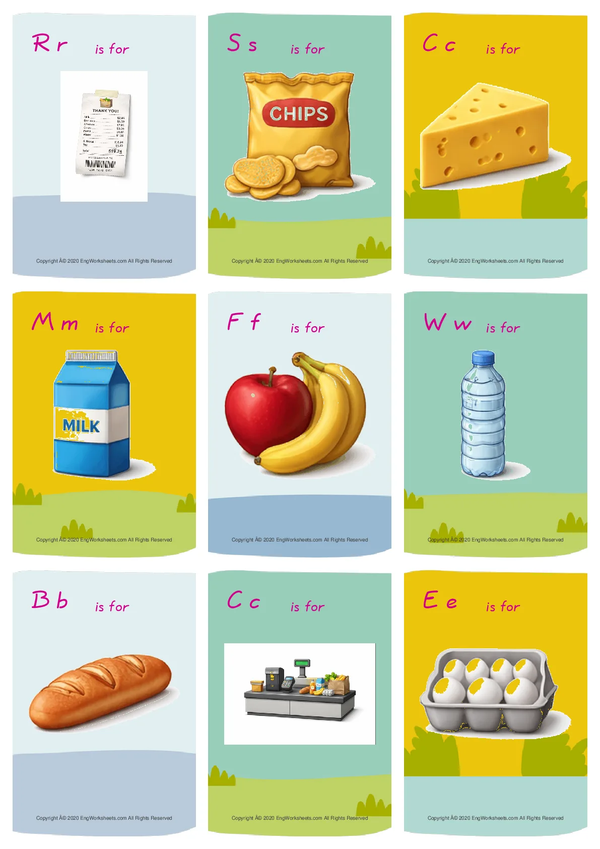 Supermarket vocabulary worksheet with words, nine images per page ...