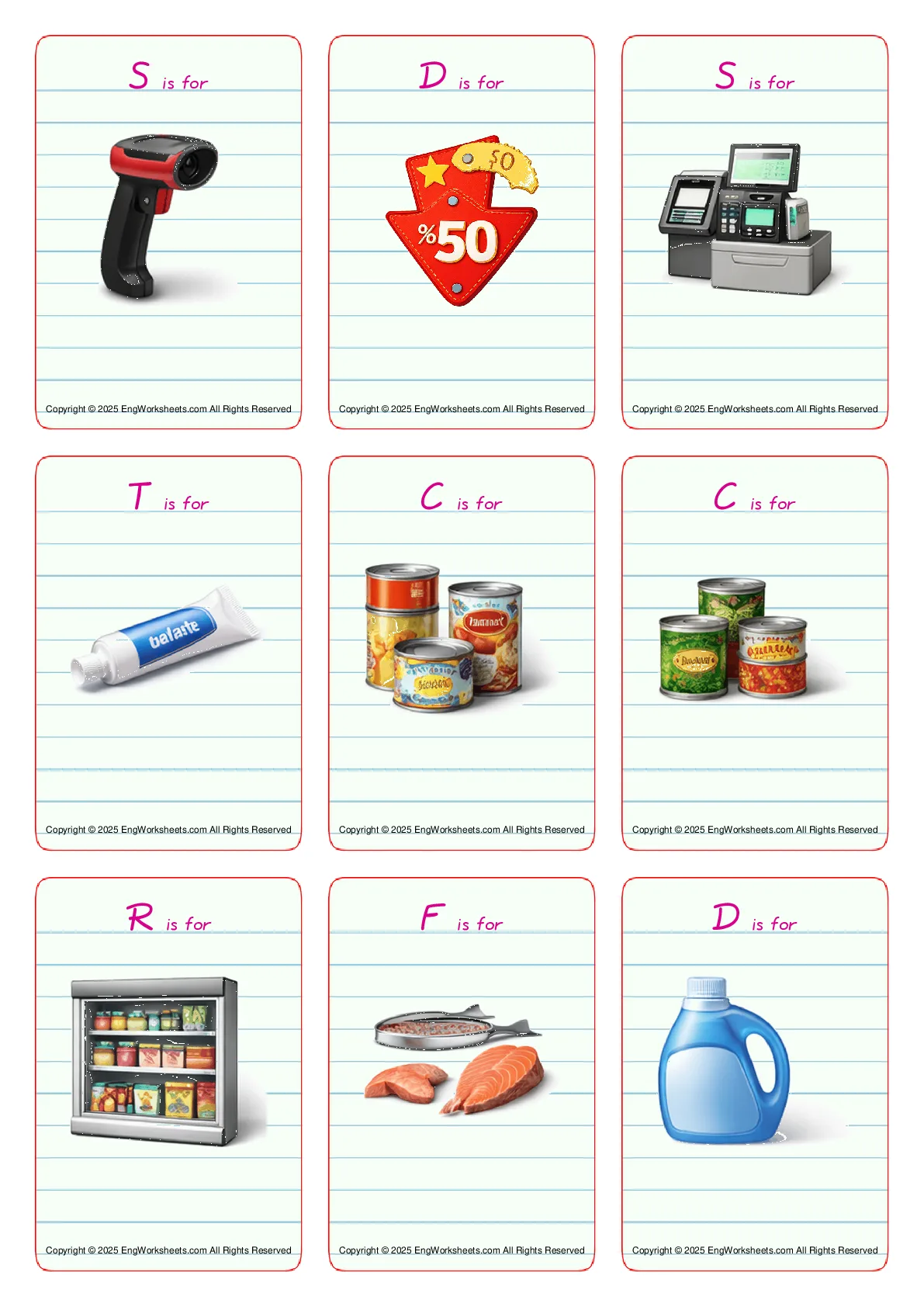 Supermarket vocabulary worksheet with words, nine images per page ...