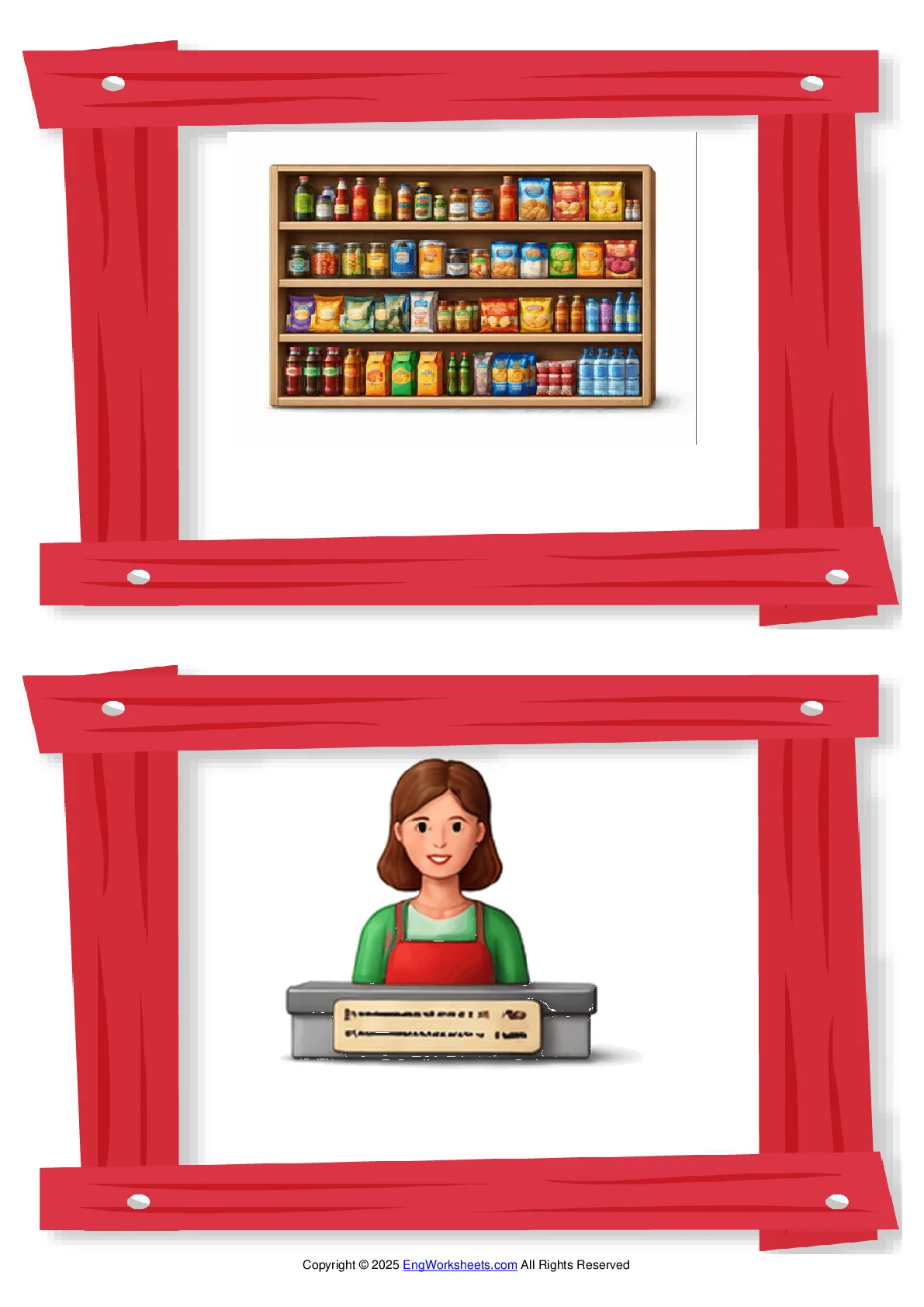 Wordless Supermarket vocabulary worksheet with two images per page ...